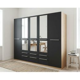 Kleiderschrank Priess "Schrank Garderobe W&auml;scheschrank Barcelona in 5 Breiten", braun (eichefarben artisan, schwarz), B:230cm H:193cm T:54cm, Holzwerkstoff, Schr&auml;nke, Kleiderschrank, viel Stauraum, ger&auml;umige Schubk&auml;sten, mit Spiegel, MADE IN GERMANY