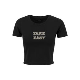 T-Shirt MISS TEE "Miss Tee Damen Take It Daisy Cropped Tee", Damen, Gr. XL, schwarz, 100% Baumwolle, bedruckt, normal, Rundhals, Shirts T-Shirt