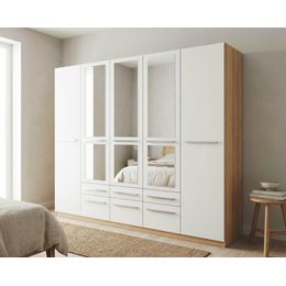 Kleiderschrank Priess "Schrank Garderobe W&auml;scheschrank Barcelona in 5 Breiten", wei&szlig; (eichefarben artisan, wei&szlig;), B:230cm H:193cm T:54cm, Holzwerkstoff, Schr&auml;nke, Kleiderschrank, viel Stauraum, ger&auml;umige Schubk&auml;sten, mit Spiegel, MADE IN GERMANY