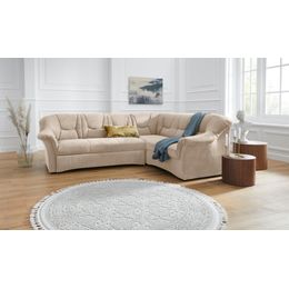 Ecksofa DOMO collection "SARAFINA 240x190 cm, auch mit Federkern f&uuml;r mehr Sitzkomfort", beige, B:240cm H:83cm T:190cm, Microfaser PRIMABELLE (100% Polyester) / Struktur (90% Polyester; 10% Polyacryl);Luxus-Microfaser (92% Polyester, 8% Nylon);Microfaser PRIMABELLE (100% Polyester), Sofas, Ecksofa, whlw. mit Bettfunktion, elegantes Design, L-Form