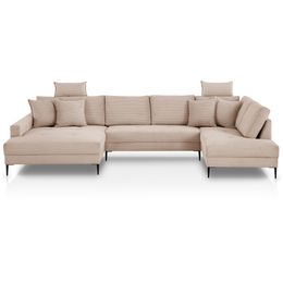 Wohnlandschaft TRENDS BY HG "Summer", b802 zoom 3 mink, B:360cm H:86cm T:195,5cm, Sofas, Wohnlandschaft, in Cord-Stoff mit Metallfu&szlig;