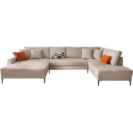 Wohnlandschaft TRENDS BY HG "Summer", beige (b802 zoom 3 mink), B:360cm H:86cm T:195,5cm, Sofas, Wohnlandschaft, in Cord-Stoff mit Metallfu&szlig;