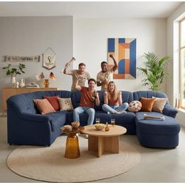 Wohnlandschaft DOMO collection "Bahia mit viel Platz, zeitloses Design, U-Form", blau (dunkelblau), B:308cm H:91cm T:200cm, Luxus-Microfaser (100% Polyester), mit Muster;Struktur (100% Polyester), Sofas, Wohnlandschaft, wahlweise mit Bettfunktion