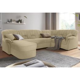 Wohnlandschaft DOMO collection "Bahia mit viel Platz, zeitloses Design, U-Form", beige, B:308cm H:91cm T:200cm, Luxus-Microfaser (100% Polyester), mit Muster;Struktur (100% Polyester), Sofas, Wohnlandschaft, wahlweise mit Bettfunktion