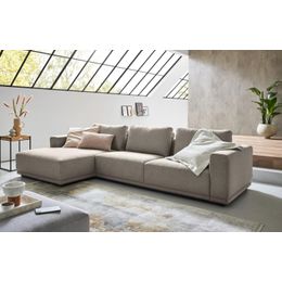 Ecksofa Musterring "JustB PM200, mit Holzrahmen in schwarz", stone, B:316cm H:78cm T:166cm, 94% Polyester, 6% Nylon, Sofas, Ecksofa, Anreihsofa rechts & Longchair links, mit Armlehnen, inkl. R&uuml;ckenkissen