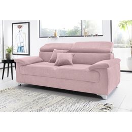 2,5-Sitzer DOMO collection "Mira inklusive Kopfteilverstellung f&uuml;r mehr Wohlf&uuml;hlkomfort", rosa (flamingo), B:205cm H:78cm T:100cm, Zierkissen: Entsprechend jeweiligem Bezug.;Struktur (100% Polyester);Struktur fein (100% Polyester);Luxus-Microfaser (92% Polyester, 8% Nylon), Sofas, elegant und modern, komfortabel, frei im Raum stellbar