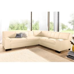 Ecksofa DOMO collection "Norma, moderne Armlehnen, zeitlos und elegant, Breite 247cm, L-Form", beige (creme), B:247cm H:74cm T:212cm, Microfaser PRIMABELLE (100% Polyester);Kunstleder SOFTLUX;Struktur (90% Polyester, 10% Polyacryl);NaturLEDER (echtes Rindsleder), Sofas, Ecksofa, wahlweise mit Bettfunktion