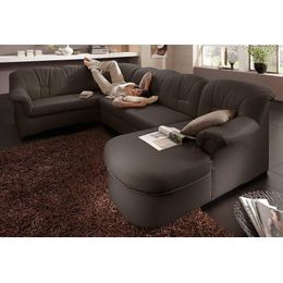 Wohnlandschaft DOMO collection "Papenburg, zeitlose R&uuml;ckensteppung, elegante Formensprache, U-Form", braun (schoko), B:297cm H:84cm T:180cm, Struktur ( 90% Polyester, 10% Polyacryl);Microfaser PRIMABELLE (100% Polyester);Kunstleder SOFTLUX;Luxus-Microfaser (100% Polyester), Sofas, Wohnlandschaft, in gro&szlig;er Farbvielfalt, wahlweise mit Bettfunktion