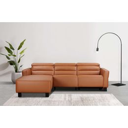 Ecksofa Home Affaire "Carpari, L-Form, 263 cm, manuelle o. elektrische Relaxfunktion", braun (cognac), B:263cm H:97cm T:179cm, Sofas, Ecksofa, USB A/C und Kopfteilverstellung