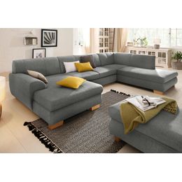 Wohnlandschaft Home Affaire "Nika zeitlos und elegant, viel Platz, U-Form", silber, B:347cm H:78cm T:84cm, Struktur fein (100% Polyester);MELROSE/Struktur (100% Polyeter/ 85%Polyester, 15% Polyacryl), Sofas, Wohnlandschaft, Wohnlandschaft, MELROSE/Struktur oder Struktur fein