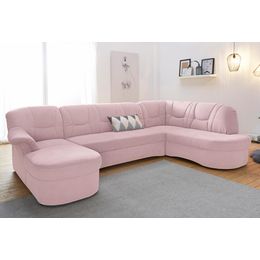 Wohnlandschaft DOMO collection "SARAFINA 295x83x180 cm, auch mit Federkern f&uuml;r mehr Sitzkomfort", rosa (flamingo), B:295cm H:83cm T:180cm, Luxus-Microfaser (92% Polyester, 8% Nylon);Microfaser PRIMABELLE (100% Polyester);Microfaser PRIMABELLE (100% Polyester) / Struktur (90% Polyester; 10% Polyacryl), Sofas, Wohnlandschaft, whlw. mit Bettfunktion, elegantes Design, U-Form