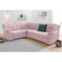 Ecksofa DOMO collection "SARAFINA 240x190 cm, auch mit Federkern f&uuml;r mehr Sitzkomfort", rosa (flamingo), B:240cm H:83cm T:190cm, Microfaser PRIMABELLE (100% Polyester) / Struktur (90% Polyester; 10% Polyacryl);Luxus-Microfaser (92% Polyester, 8% Nylon);Microfaser PRIMABELLE (100% Polyester), Sofas, Ecksofa, whlw. mit Bettfunktion, elegantes Design, L-Form