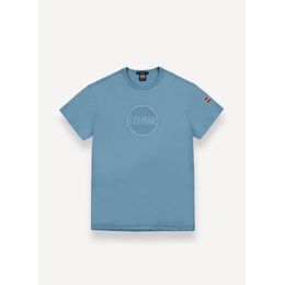 T-Shirt COLMAR "MENS T-SHIRT", Jungen, Gr. M, blaugrau, Jersey, Obermaterial: 100% Baumwolle, unifarben, regular fit normal, Rundhals, abgesteppte Kante, Shirts T-Shirt, mit Logo, Rundhals, regular fit