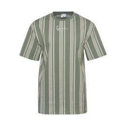 T-Shirt Karl Kani "Karl Kani Herren KM233-025-1 KK Small Signature Striped Tee", Jungen, Gr. L, dusty gr&uuml;n, sanftes wei&szlig;, 100% Baumwolle, gestreift, normal, Rundhals, Shirts T-Shirt