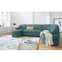 Wohnlandschaft DOMO collection "SARAFINA 295x83x180 cm, auch mit Federkern f&uuml;r mehr Sitzkomfort", blau (petrol), B:295cm H:83cm T:180cm, Luxus-Microfaser (92% Polyester, 8% Nylon);Microfaser PRIMABELLE (100% Polyester);Microfaser PRIMABELLE (100% Polyester) / Struktur (90% Polyester; 10% Polyacryl), Sofas, Wohnlandschaft, whlw. mit Bettfunktion, elegantes Design, U-Form