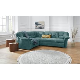 Ecksofa DOMO collection "SARAFINA 240x190 cm, auch mit Federkern f&uuml;r mehr Sitzkomfort", blau (petrol), B:240cm H:83cm T:190cm, Microfaser PRIMABELLE (100% Polyester) / Struktur (90% Polyester; 10% Polyacryl);Luxus-Microfaser (92% Polyester, 8% Nylon);Microfaser PRIMABELLE (100% Polyester), Sofas, Ecksofa, whlw. mit Bettfunktion, elegantes Design, L-Form