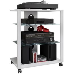 Wohnzimmertisch Vcm "Hifi M&ouml;bel Rack Glas Phono Mediaregal Folas Rollen", wei&szlig;, B:60cm T:41cm, Regale, TVRack