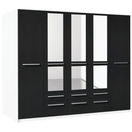 Kleiderschrank Priess "Schrank Garderobe W&auml;scheschrank Barcelona in 5 Breiten", schwarz (schwarz, wei&szlig;), B:230cm H:193cm T:54cm, Holzwerkstoff, Schr&auml;nke, Kleiderschrank, viel Stauraum, ger&auml;umige Schubk&auml;sten, mit Spiegel, MADE IN GERMANY