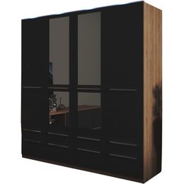 Kleiderschrank Priess "Schrank Garderobe W&auml;scheschrank Barcelona in 5 Breiten", braun (eichefarben artisan, schwarz), B:185cm H:193cm T:54cm, Holzwerkstoff, Schr&auml;nke, Kleiderschrank, viel Stauraum, ger&auml;umige Schubk&auml;sten, mit Spiegel, MADE IN GERMANY