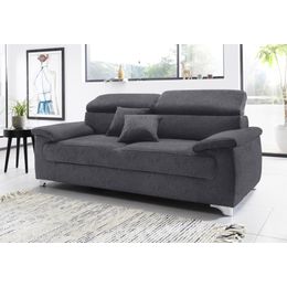 2,5-Sitzer DOMO collection "Mira inklusive Kopfteilverstellung f&uuml;r mehr Wohlf&uuml;hlkomfort", grau (dunkelgrau), B:205cm H:78cm T:100cm, Zierkissen: Entsprechend jeweiligem Bezug.;Struktur (100% Polyester);Struktur fein (100% Polyester);Luxus-Microfaser (92% Polyester, 8% Nylon), Sofas, elegant und modern, komfortabel, frei im Raum stellbar