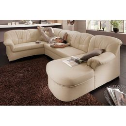 Wohnlandschaft DOMO collection "Papenburg, zeitlose R&uuml;ckensteppung, elegante Formensprache, U-Form", beige (natur), B:297cm H:84cm T:180cm, Struktur ( 90% Polyester, 10% Polyacryl);Microfaser PRIMABELLE (100% Polyester);Kunstleder SOFTLUX;Luxus-Microfaser (100% Polyester), Sofas, Wohnlandschaft, in gro&szlig;er Farbvielfalt, wahlweise mit Bettfunktion