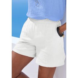 Beach Time Webshorts BEACHTIME "aus sommerlicher Musselinware", Damen, Gr. 34, N-Gr, wei&szlig;, Web, Obermaterial: 100% Baumwolle, unifarben, figurumspielend ca. Mitte Oberschenkel, Hosen, leichte Strandshorts, Sommerhose
