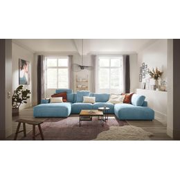 Wohnlandschaft Musterring "Lucia U-Form", blau (hellblau), B:434cm H:81cm T:204cm, Sofas, Wohnlandschaft, Verschiedene Farben, Cord-Bezug, Gesamtbreite 434 cm