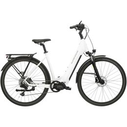 E-Bike KROSS "E-Trekkingrad Trans 5.0 28" wei&szlig; 9 G&auml;nge - Shimano Mittelmotor" Gr. 56, wei&szlig; (wei&szlig;, schwarz), Elektrofahrr&auml;der, 56cm, 28 Zoll (71,12cm), SHIMANO 36 V/250 W, Mittelmotor E5000