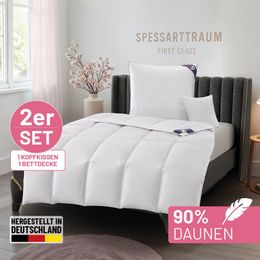 Daunenbettdecke + Federkissen Spessarttraum "First Class", wei&szlig;, B/L: 135cm x 200cm Anzahl Teile 1, B/L: 80cm x 80cm Anzahl Teile 1, Bezug: Baumwolle F&uuml;llung: Entendaune/-feder, warm, Bettdecken Bezug: 100% Baumwolle. Kopfkissen Bezug: 100% Baumwolle. Bettdecken F&uuml;llung: 90% Daunen, 10% Federn. Kopfkissen F&uuml;llung: 70% Federn, 30% Daunen, Bettwaren-Sets, Sparset: 5 W&auml;rmeklassen, 135x200 cm & 155x22