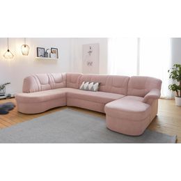Wohnlandschaft DOMO collection "SARAFINA 295x83x180 cm, auch mit Federkern f&uuml;r mehr Sitzkomfort", rosa (flamingo), B:295cm H:83cm T:180cm, Luxus-Microfaser (92% Polyester, 8% Nylon);Microfaser PRIMABELLE (100% Polyester);Microfaser PRIMABELLE (100% Polyester) / Struktur (90% Polyester; 10% Polyacryl), Sofas, Wohnlandschaft, whlw. mit Bettfunktion, elegantes Design, U-Form