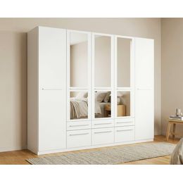 Kleiderschrank Priess "Schrank Garderobe W&auml;scheschrank Barcelona in 5 Breiten", wei&szlig;, B:230cm H:193cm T:54cm, Holzwerkstoff, Schr&auml;nke, Kleiderschrank, viel Stauraum, ger&auml;umige Schubk&auml;sten, mit Spiegel, MADE IN GERMANY