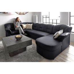 Wohnlandschaft DOMO collection "Papenburg, zeitlose R&uuml;ckensteppung, elegante Formensprache, U-Form", schwarz, B:297cm H:84cm T:180cm, Struktur ( 90% Polyester, 10% Polyacryl);Microfaser PRIMABELLE (100% Polyester);Kunstleder SOFTLUX;Luxus-Microfaser (100% Polyester), Sofas, Wohnlandschaft, in gro&szlig;er Farbvielfalt, wahlweise mit Bettfunktion