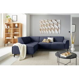 Ecksofa DOMO collection "Amora, bequem und zeitlos, L-Form", blau (dunkelblau), B:263cm H:81cm T:191cm, Sofas, Ecksofa, mit Federkern, Fu&szlig;h&ouml;he passend f&uuml;r g&auml;ngige Saugroboter