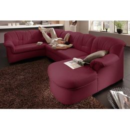 Wohnlandschaft DOMO collection "Papenburg, zeitlose R&uuml;ckensteppung, elegante Formensprache, U-Form", rot, B:297cm H:84cm T:180cm, Struktur ( 90% Polyester, 10% Polyacryl);Microfaser PRIMABELLE (100% Polyester);Kunstleder SOFTLUX;Luxus-Microfaser (100% Polyester), Sofas, Wohnlandschaft, in gro&szlig;er Farbvielfalt, wahlweise mit Bettfunktion