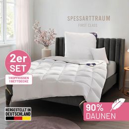 Daunenbettdecke + Federkissen Spessarttraum "First Class", wei&szlig;, B/L: 135cm x 200cm Anzahl Teile 1, B/L: 80cm x 80cm Anzahl Teile 1, Bezug: Baumwolle F&uuml;llung: Entendaune/-feder, normal, Bettdecken Bezug: 100% Baumwolle. Kopfkissen Bezug: 100% Baumwolle. Bettdecken F&uuml;llung: 90% Daunen, 10% Federn. Kopfkissen F&uuml;llung: 70% Federn, 30% Daunen, Bettwaren-Sets, Sparset: 5 W&auml;rmeklassen, 135x200 cm & 155x
