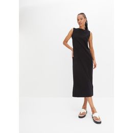 Jerseykleid bonprix, Damen, Gr. 52/54 (XXL), N-Gr, schwarz, Jersey, Obermaterial: 95% Baumwolle, 5% Elasthan, bequem, Kleider Jerseykleid, aus Rippjersey, mit rundem geripptem Halsausschnitt, ohne &Auml;rmel