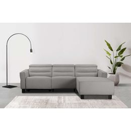Ecksofa Home Affaire "Carpari, L-Form, 263 cm, manuelle o. elektrische Relaxfunktion", grau (hellgrau), B:263cm H:97cm T:179cm, Sofas, Ecksofa, USB A/C und Kopfteilverstellung
