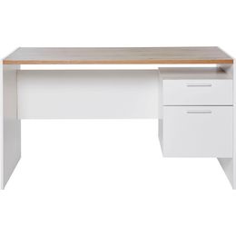 Schreibtisch Jahnke "ML C 130", wei&szlig; (wildeichefarben, wei&szlig;, wei&szlig;, wildeiche), B:123,5cm H:74,5cm T:55cm, Holzwerkstoffplatten mit hochwertiger Melaminharzbeschichtung, Tische, Schreibtisch, Breite 123,5 cm, wechselseitig montierbar