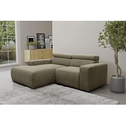 Ecksofa DOMO collection "BRANDON inkl. Kopfteilverstellung, 214x100x80 cm, L-Form", braun (schlamm), B:214cm H:80cm T:175cm, 100% Polyester, Sofas, Ecksofa, Cord, schlamm