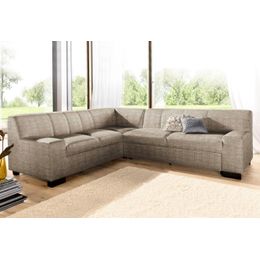 Ecksofa DOMO collection "Norma, moderne Armlehnen, zeitlos und elegant, Breite 247cm, L-Form", beige, B:247cm H:74cm T:212cm, Microfaser PRIMABELLE (100% Polyester);Kunstleder SOFTLUX;Struktur (90% Polyester, 10% Polyacryl);NaturLEDER (echtes Rindsleder), Sofas, Ecksofa, wahlweise mit Bettfunktion