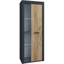 Kommode Vcm "Schrank Vitrine Wohnzimmer Holz Glas Usilo", braun (anthrazit, honig, eiche), B:60cm T:35cm, Schr&auml;nke, Kommode