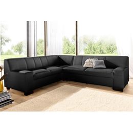Ecksofa DOMO collection "Norma, moderne Armlehnen, zeitlos und elegant, Breite 247cm, L-Form", schwarz, B:247cm H:74cm T:212cm, Microfaser PRIMABELLE (100% Polyester);Kunstleder SOFTLUX;Struktur (90% Polyester, 10% Polyacryl);NaturLEDER (echtes Rindsleder), Sofas, Ecksofa, wahlweise mit Bettfunktion