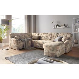 Wohnlandschaft DOMO collection "Bahia mit viel Platz, zeitloses Design, U-Form", braun, B:308cm H:91cm T:200cm, Luxus-Microfaser (100% Polyester), mit Muster;Struktur (100% Polyester), Sofas, Wohnlandschaft, wahlweise mit Bettfunktion