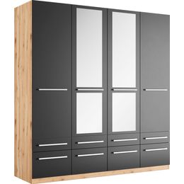 Kleiderschrank Priess "Schrank Garderobe W&auml;scheschrank Barcelona in 5 Breiten", schwarz (astkernbuche, schwarz), B:185cm H:193cm T:54cm, Holzwerkstoff, Schr&auml;nke, Kleiderschrank, viel Stauraum, ger&auml;umige Schubk&auml;sten, mit Spiegel, MADE IN GERMANY
