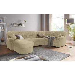 Wohnlandschaft DOMO collection "Bahia mit viel Platz, zeitloses Design, U-Form", beige, B:308cm H:91cm T:200cm, Luxus-Microfaser (100% Polyester), mit Muster;Struktur (100% Polyester), Sofas, Wohnlandschaft, wahlweise mit Bettfunktion
