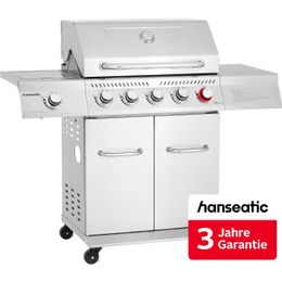Gasgrill Hanseatic "Richland, 5 Brenner (inkl. Turbobrenner) + Seitenbrenner 21,5kw Gesamt", silberfarben, B:134,7cm H:117cm T:57cm, Grills, inkl. 3 Jahre Herstellergarantie