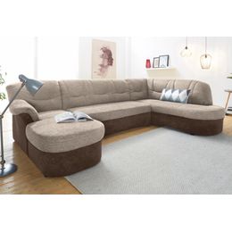 Wohnlandschaft DOMO collection "SARAFINA 295x83x180 cm, auch mit Federkern f&uuml;r mehr Sitzkomfort", braun (braun, braun, beige), B:295cm H:83cm T:180cm, Luxus-Microfaser (92% Polyester, 8% Nylon);Microfaser PRIMABELLE (100% Polyester);Microfaser PRIMABELLE (100% Polyester) / Struktur (90% Polyester; 10% Polyacryl), Sofas, Wohnlandschaft, whlw. mit Bettfunktion, elegantes Design, U-Form