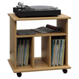 Wohnzimmertisch Vcm "Holz Schallplatten LP Regal Rollen Retal", braun (buche), B:60cm T:45cm, Regale, TV-Board