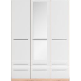 Kleiderschrank Priess "Schrank Garderobe W&auml;scheschrank Barcelona in 5 Breiten", wei&szlig; (eichefarben artisan, wei&szlig;), B:140cm H:193cm T:54cm, Holzwerkstoff, Schr&auml;nke, Kleiderschrank, viel Stauraum, ger&auml;umige Schubk&auml;sten, mit Spiegel, MADE IN GERMANY
