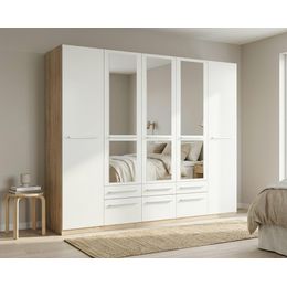 Kleiderschrank Priess "Schrank Garderobe W&auml;scheschrank Barcelona in 5 Breiten", wei&szlig; (struktureichefarben hell, wei&szlig;), B:230cm H:193cm T:54cm, Holzwerkstoff, Schr&auml;nke, Kleiderschrank, viel Stauraum, ger&auml;umige Schubk&auml;sten, mit Spiegel, MADE IN GERMANY